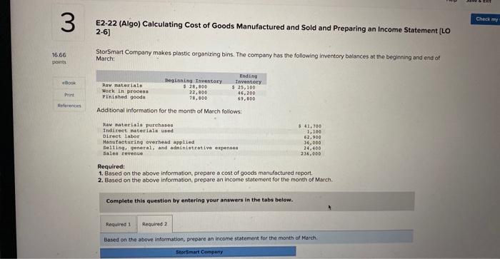 Solved E2-22 (Algo) Calculating Cost of Goods Manufactured | Chegg.com