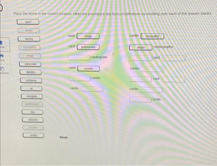 Place the terms in the correct location. Hints are | Chegg.com