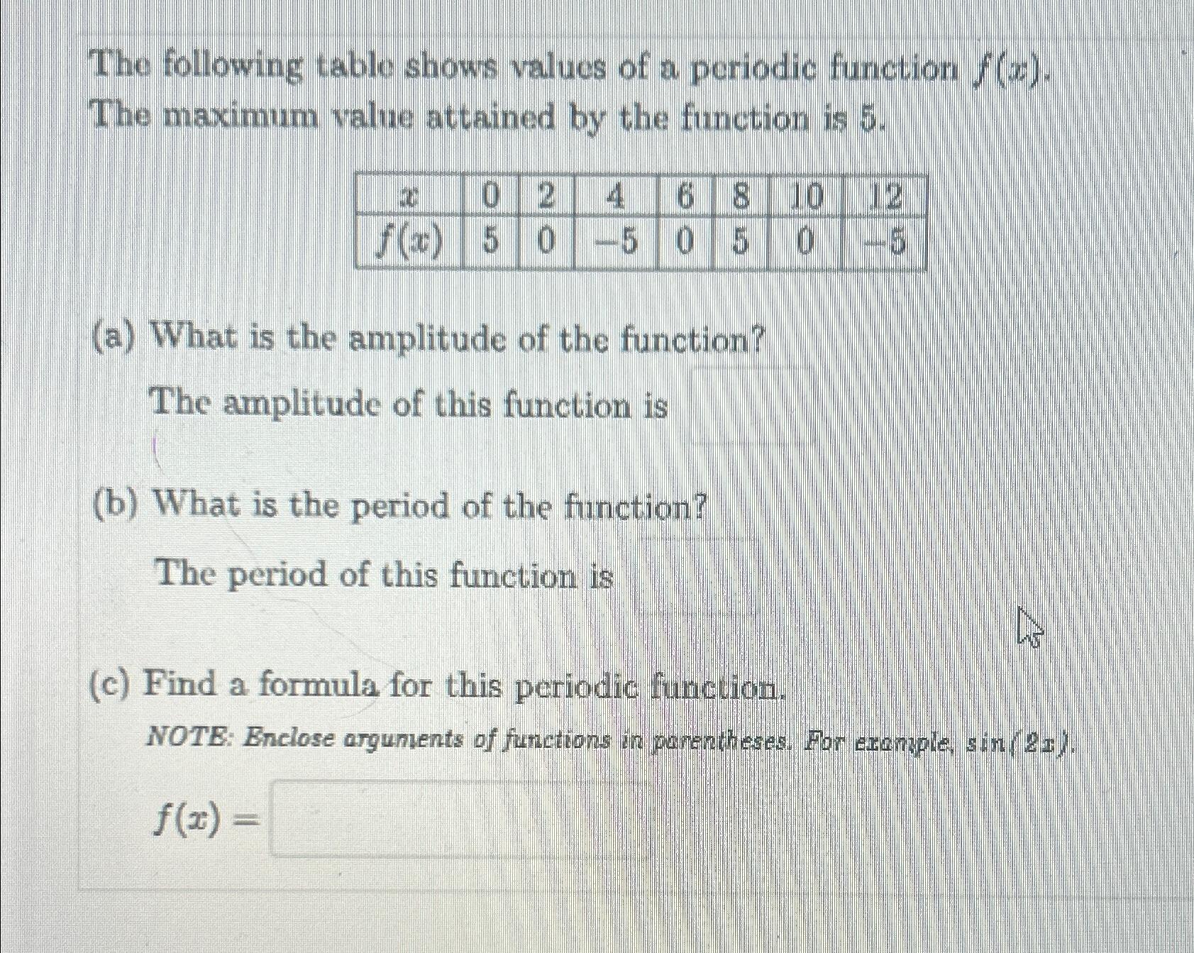 Solved The following table shows values of a periodic | Chegg.com
