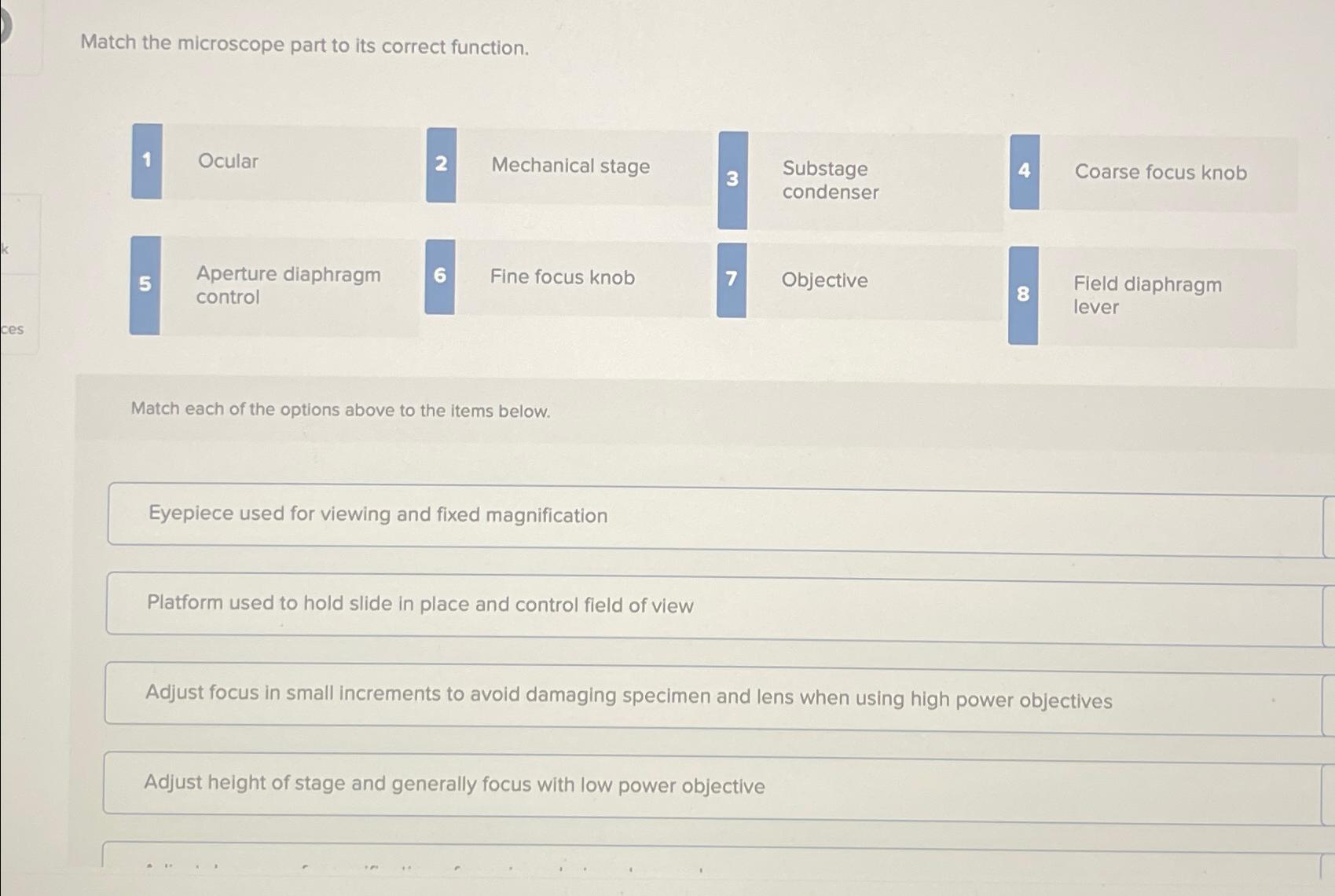 Solved Match the microscope part to its correct | Chegg.com