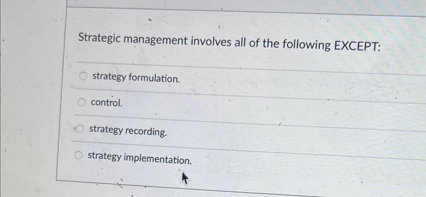 Solved Strategic management involves all of the following | Chegg.com
