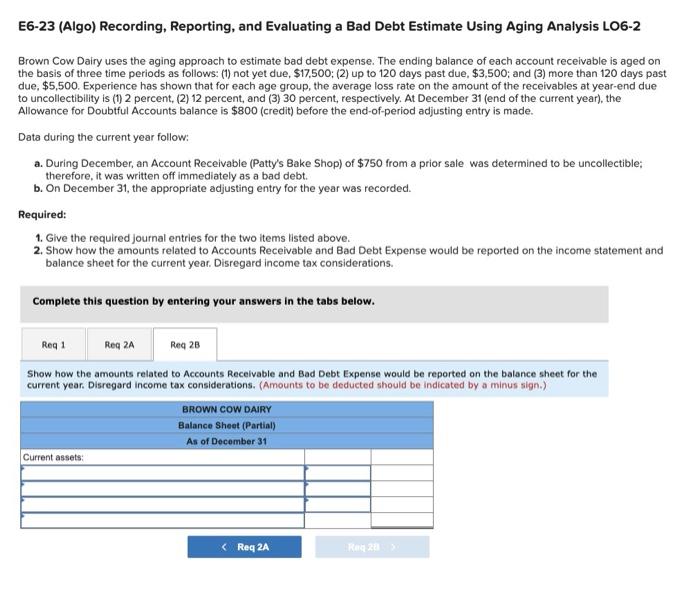 Solved E6-23 (Algo) Recording, Reporting, and Evaluating a | Chegg.com