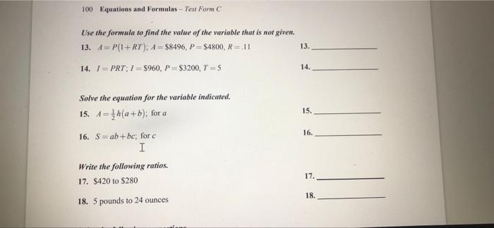 Solved 100 Equations and Formulas - Test Form 13. Use the | Chegg.com