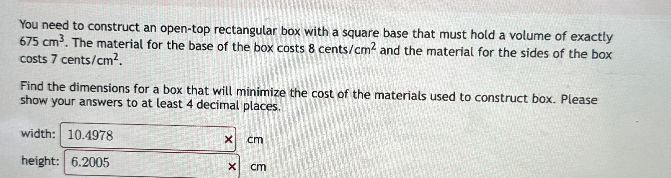 Solved You need to construct an open-top rectangular box | Chegg.com