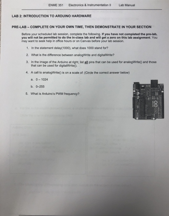 Solved ENME 351 Electronics & Instrumentation II Lab Manual | Chegg.com