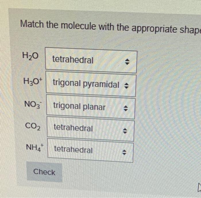 Solved Match the molecule with the appropriate shape H20 | Chegg.com