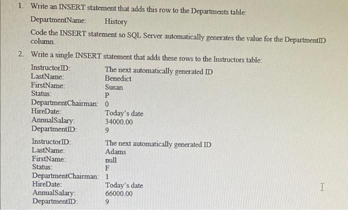 Solved 1. Write an INSERT statement that adds this row to | Chegg.com
