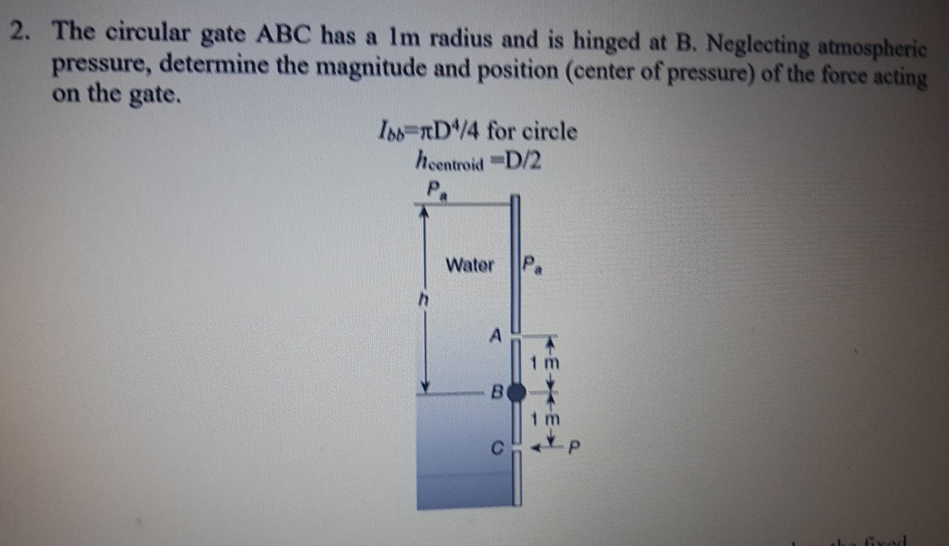 Solved 2. The circular gate ABC has a 1 m radius and is | Chegg.com