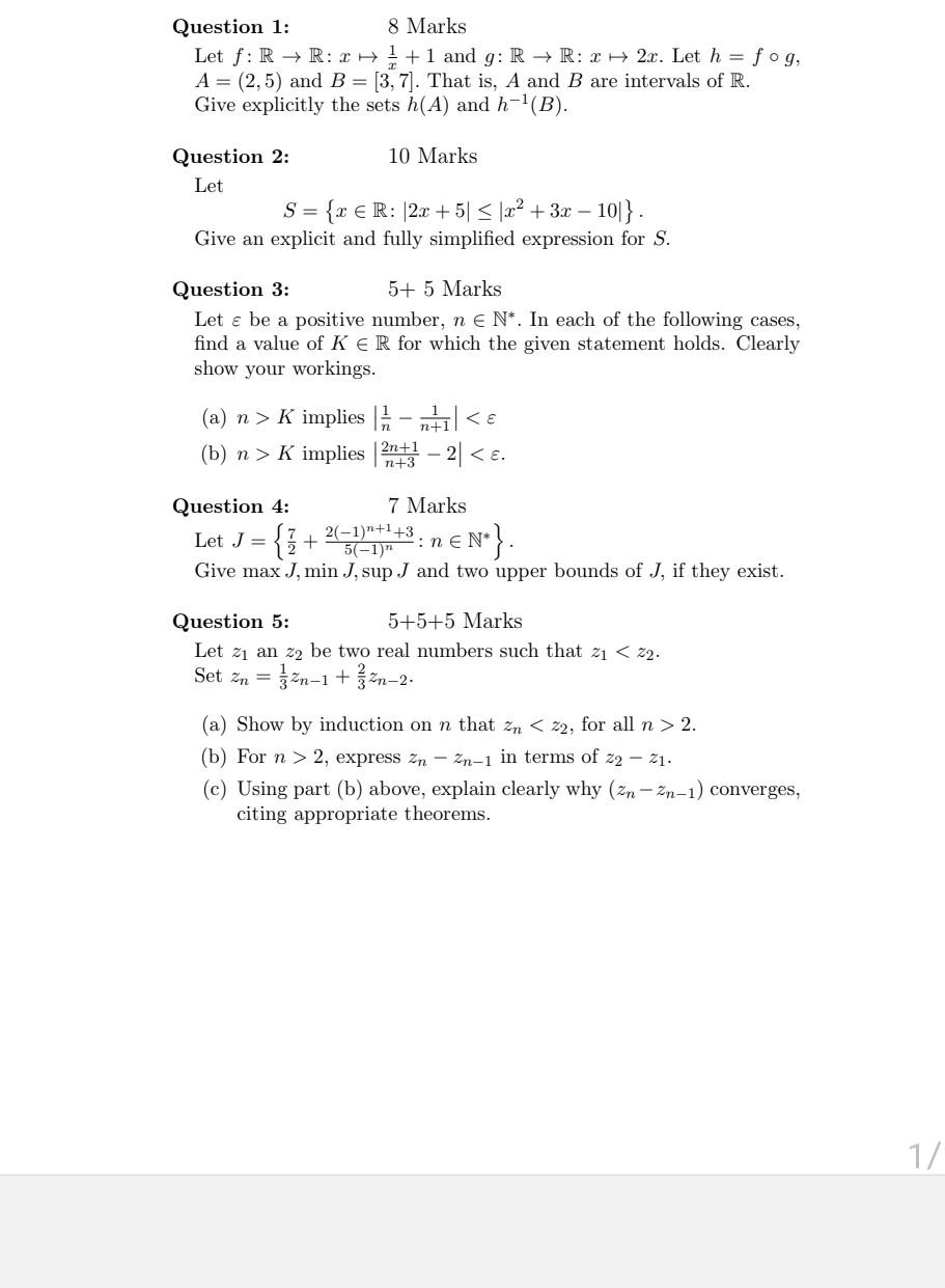 Solved Question 1: 8 Marks Let f:R→R:x↦x1+1 and g:R→R:x↦2x. | Chegg.com