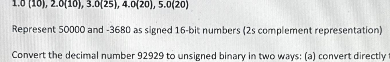 Solved Represent 50000 ﻿and -3680 ﻿as signed 16 -bit numbers | Chegg.com