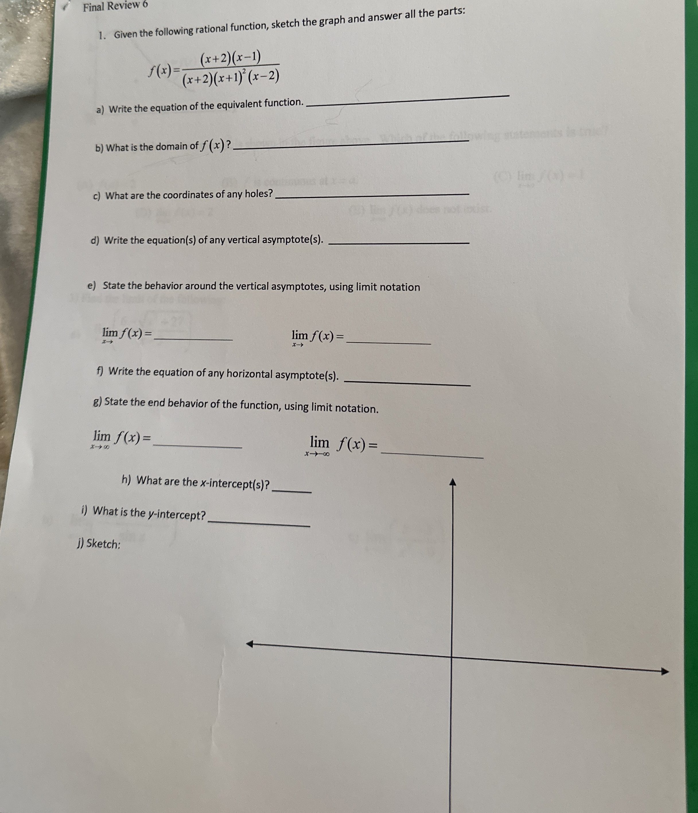 Solved Final Review 6Given the following rational function, | Chegg.com