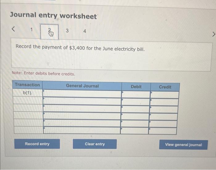 Solved Journal entry worksheet Record the payment of $3,400 | Chegg.com