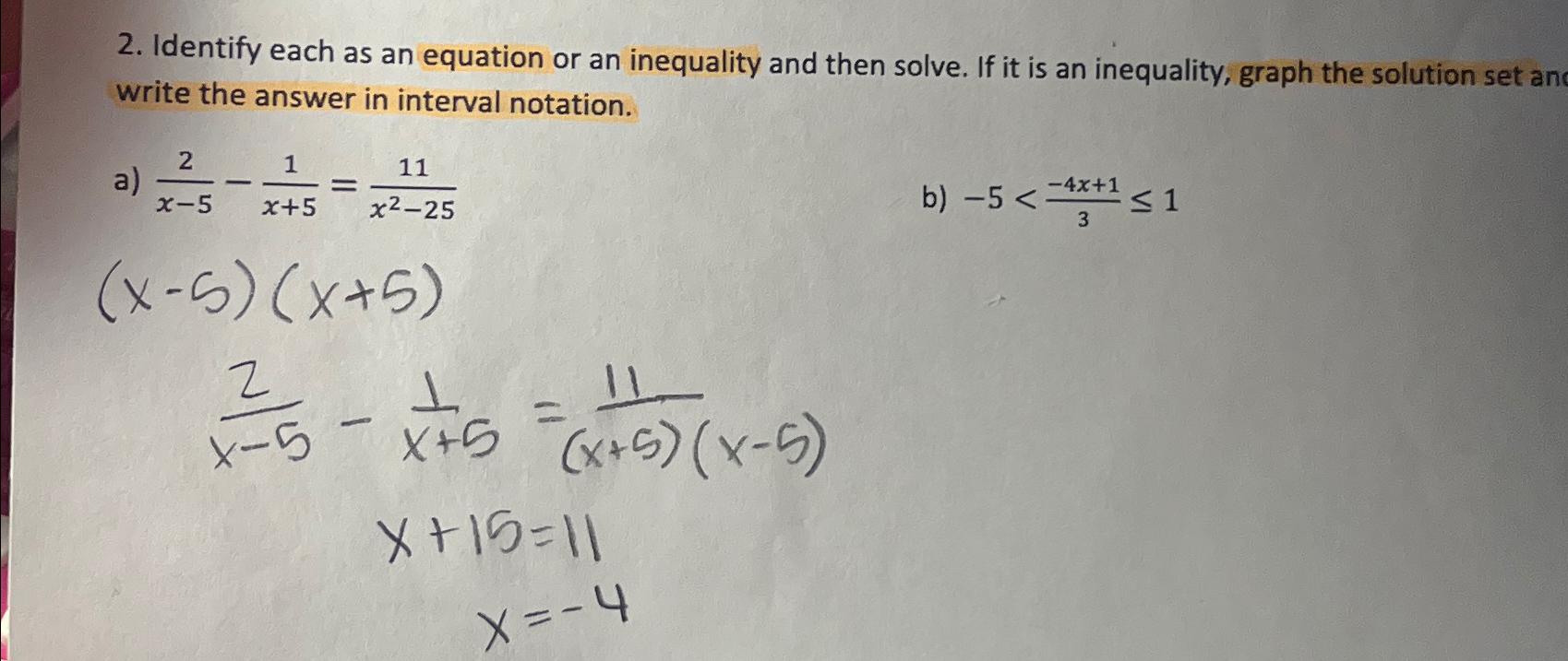 Identify each as an equation or an inequality and | Chegg.com
