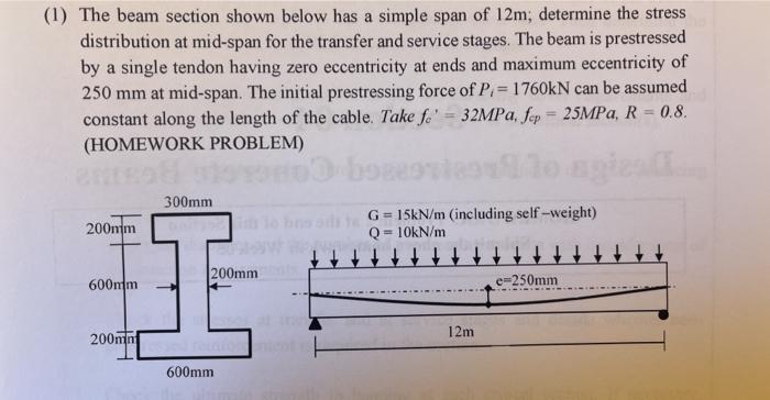 Solved (1) The beam section shown below has a simple span of | Chegg.com