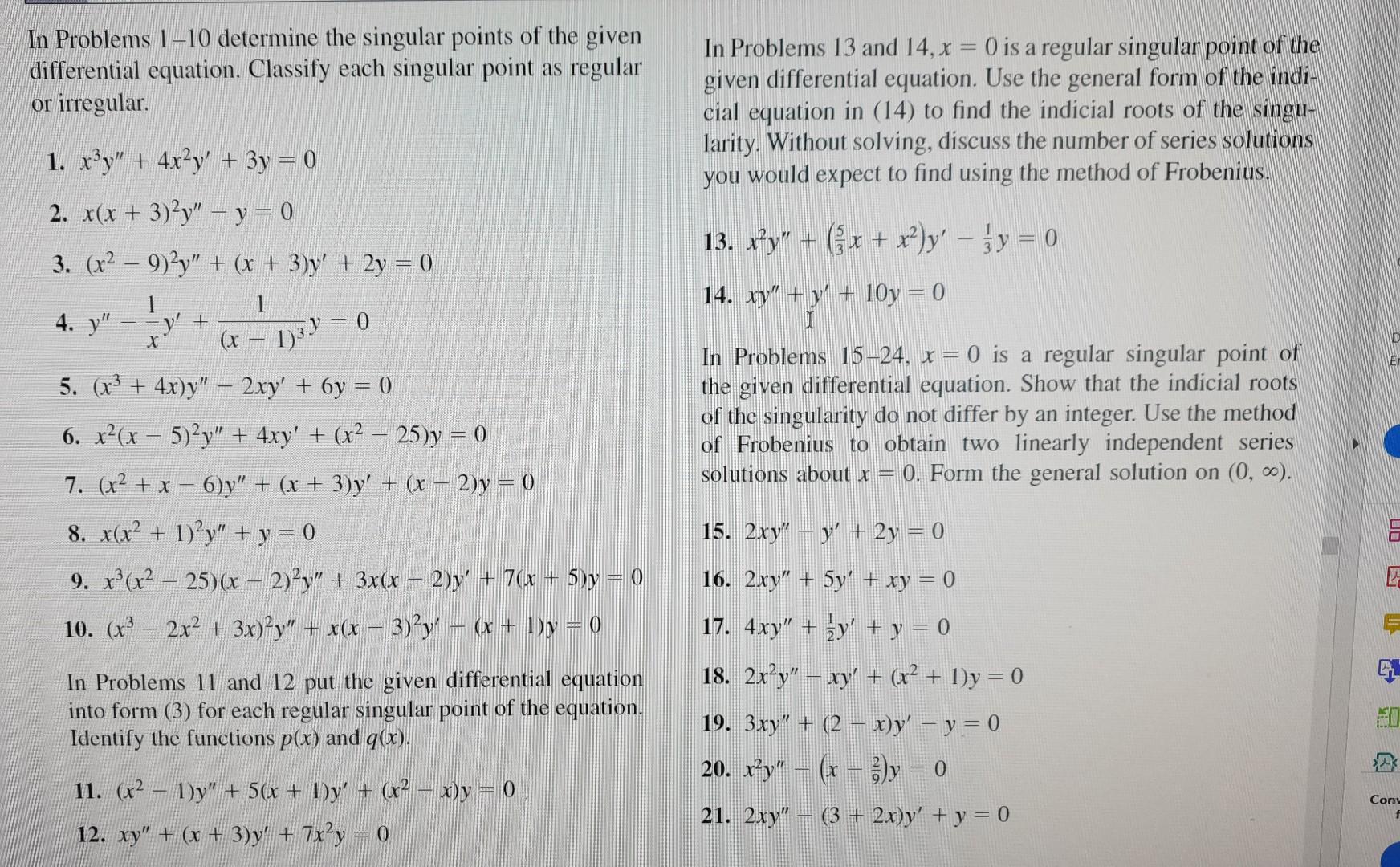 Solved In Problems 1−10 determine the singular points of the | Chegg.com