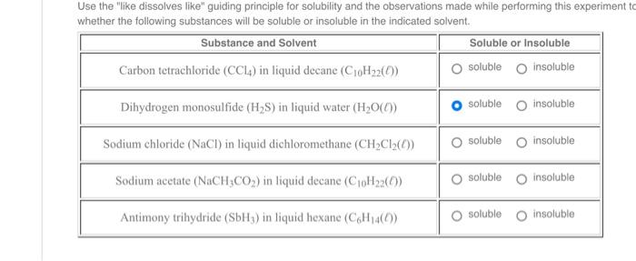 Solved Use the "like dissolves like" guiding principle for | Chegg.com
