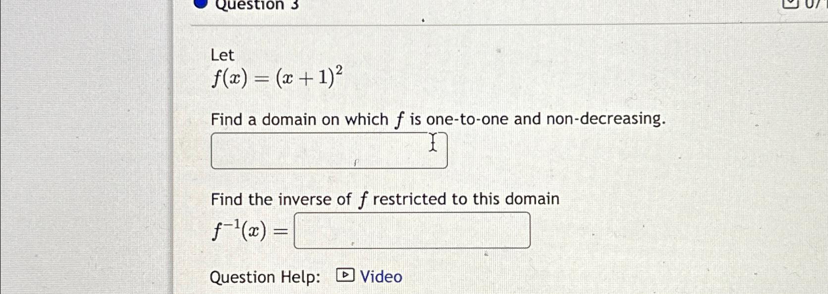 Solved Letf(x)=(x+1)2Find a domain on which f ﻿is one-to-one | Chegg.com