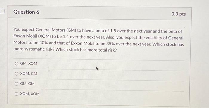 Solved You expect General Motors (GM) to have a beta of 1.5 | Chegg.com