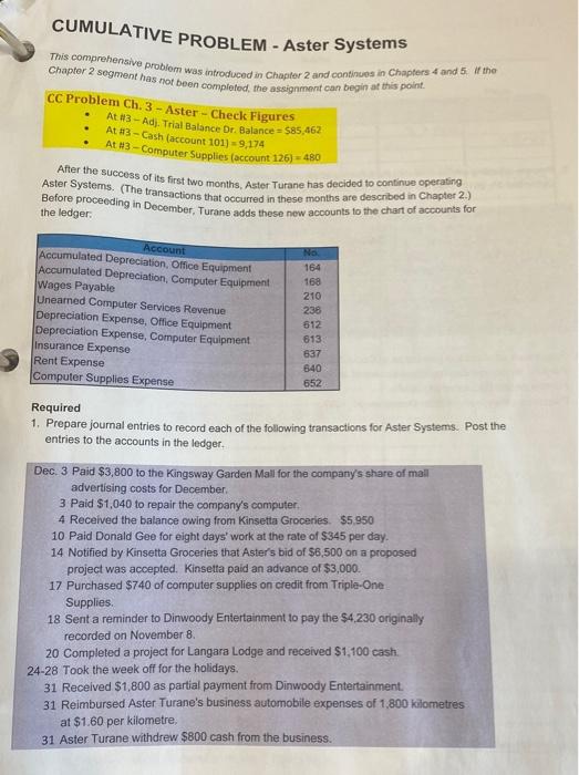 Solved CUMULATIVE PROBLEM - Aster Systems This comprehensive | Chegg.com