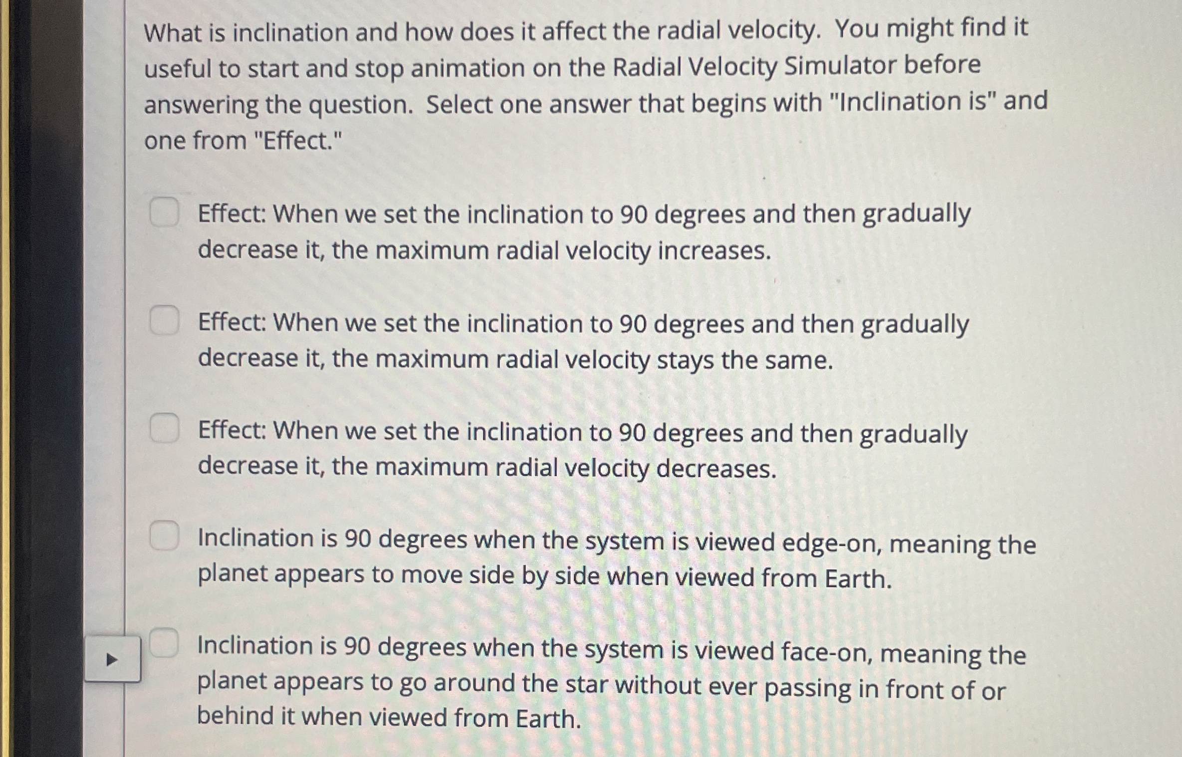Solved What is inclination and how does it affect the radial | Chegg.com