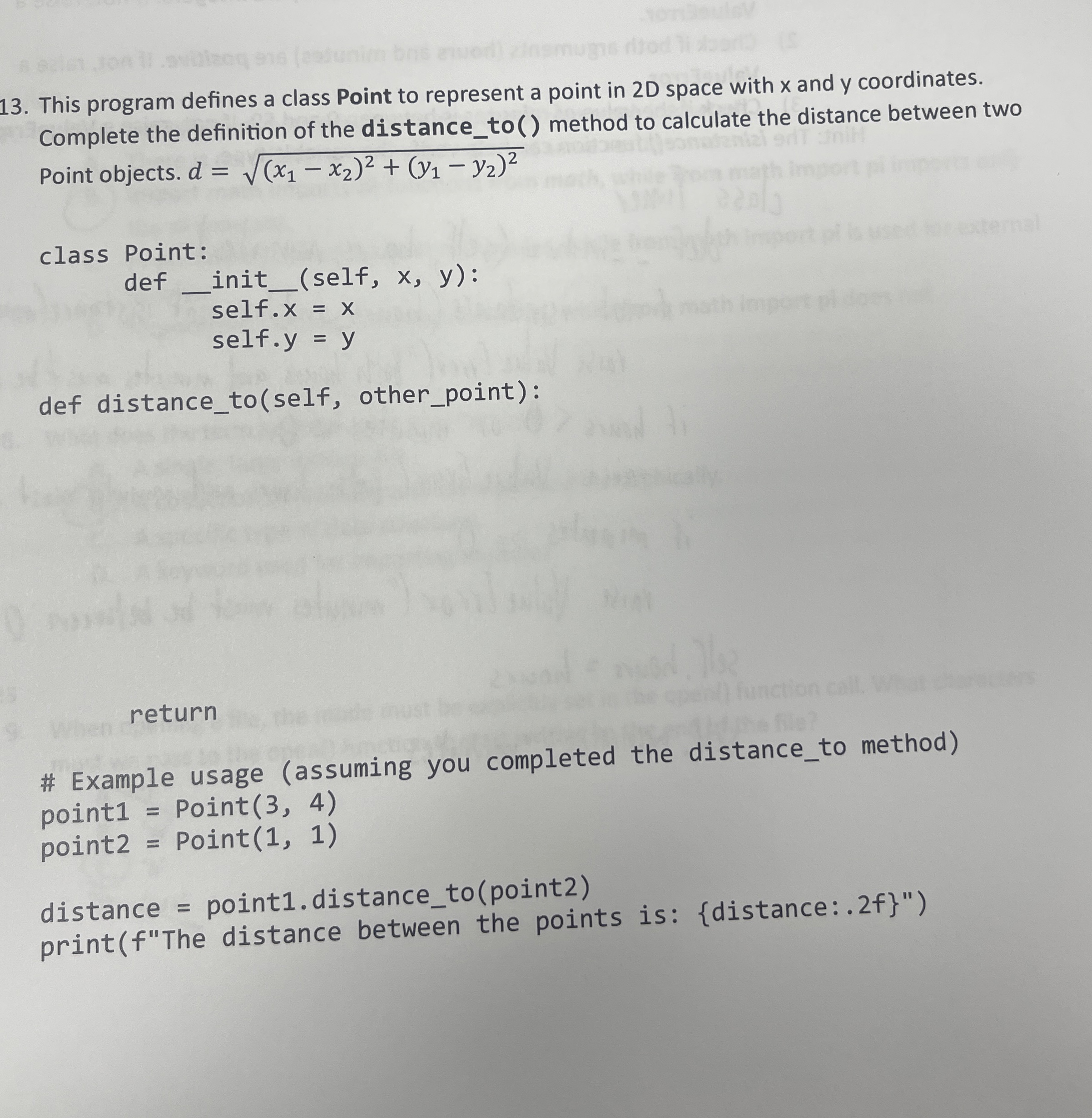 Solved This program defines a class Point to represent a | Chegg.com