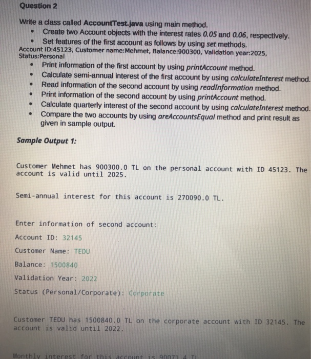 Solved Question 1 Write a class called Account.java with the | Chegg.com