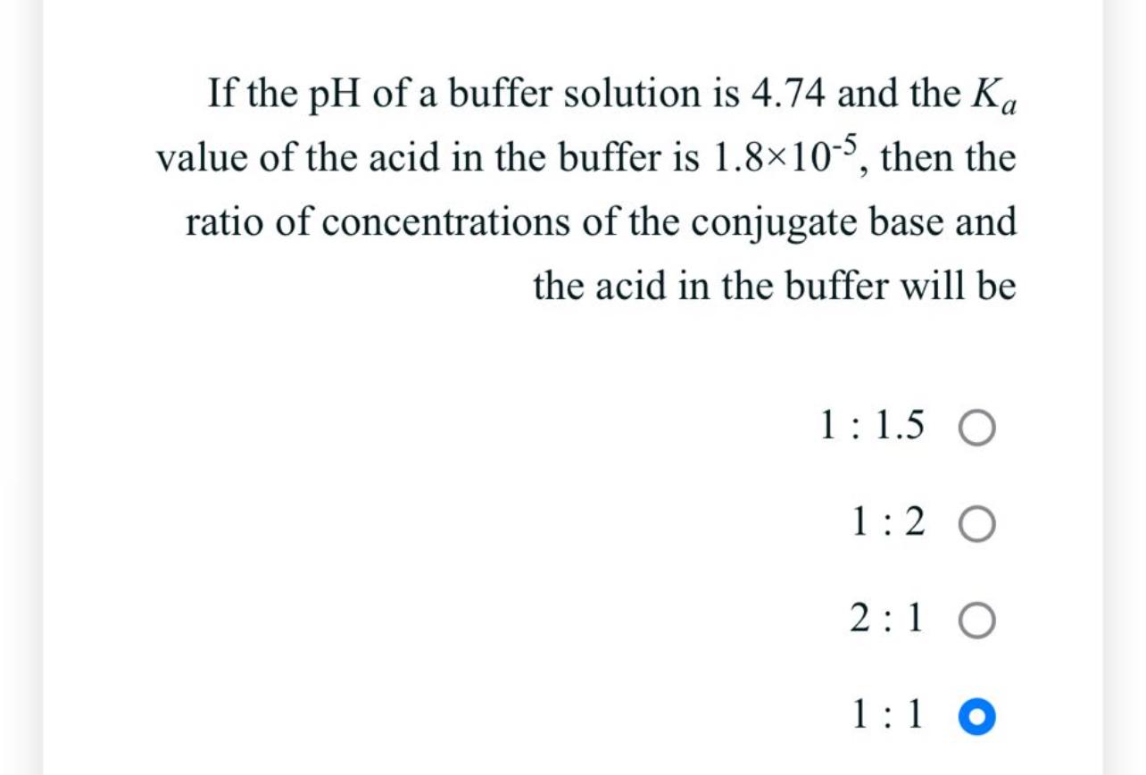 Solved If the pH ﻿of a buffer solution is 4.74 ﻿and the Ka | Chegg.com
