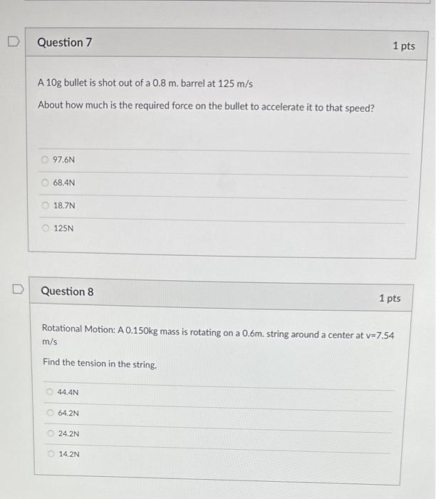 Solved A 10 g bullet is shot out of a 0.8 m. barrel at 125 | Chegg.com