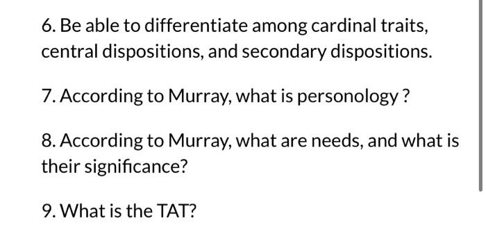 Solved 6. Be able to differentiate among cardinal traits, | Chegg.com