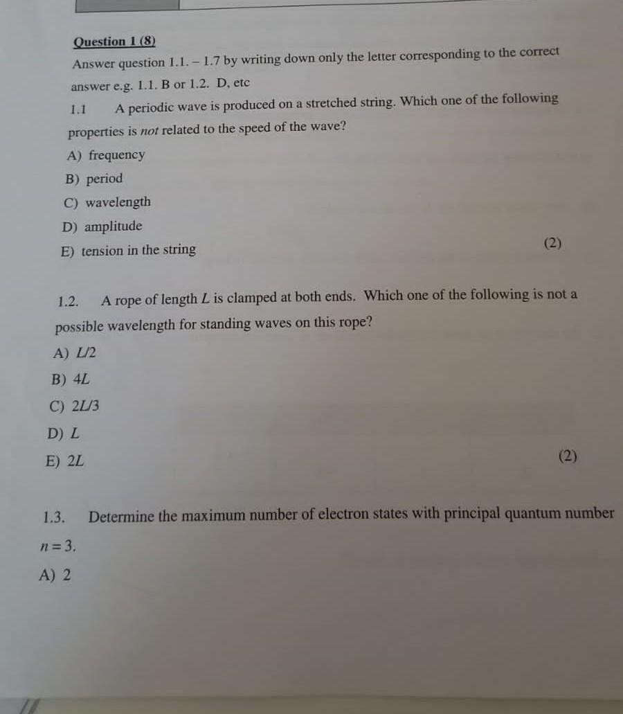Solved Question 1 (8) Answer question 1.1. −1.7 by writing | Chegg.com