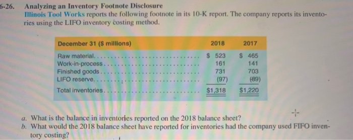 Solved 16-26. Analyzing an Inventory Footnote Disclosure | Chegg.com