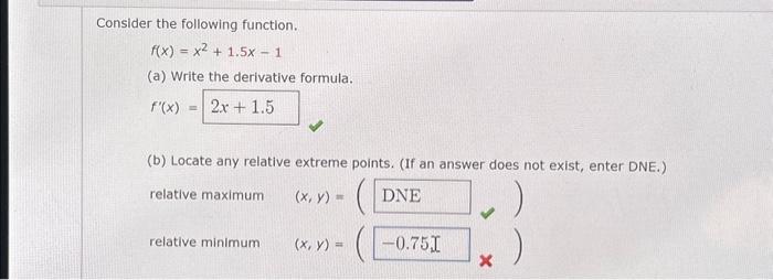 Solved Consider the following function. f(x)=x2+1.5x−1 (a) | Chegg.com