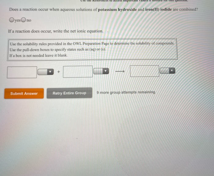 Solved Does a reaction occur when aqueous solutions of | Chegg.com