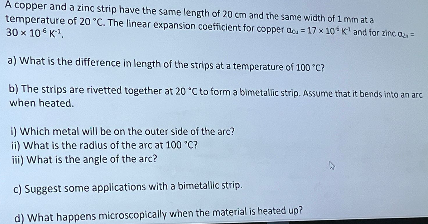 Solved A copper and a zinc strip have the same length of 20 | Chegg.com