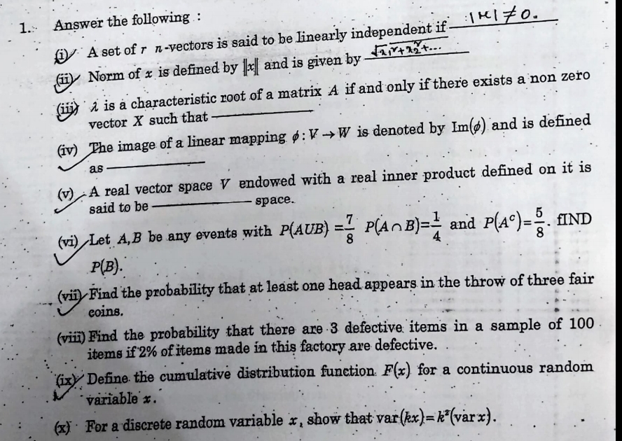 Solved Answer the following :(i) ﻿A set of rn-vectors is | Chegg.com