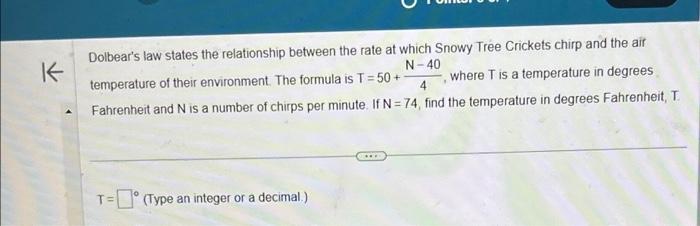 Solved Dolbear's law states the relationship between the | Chegg.com