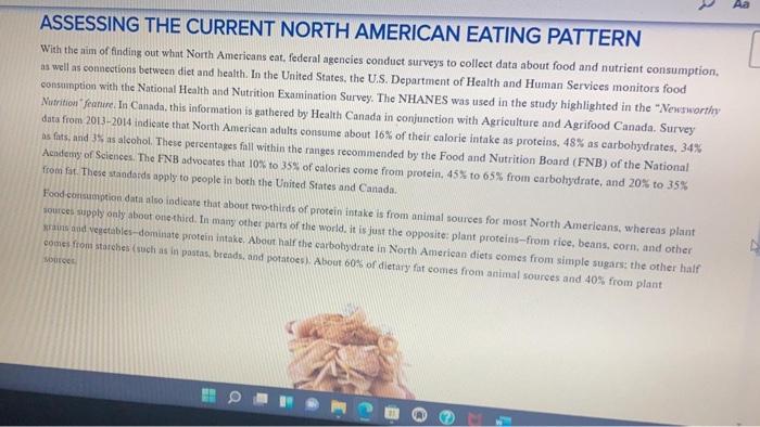 Solved Aa ASSESSING THE CURRENT NORTH AMERICAN EATING | Chegg.com
