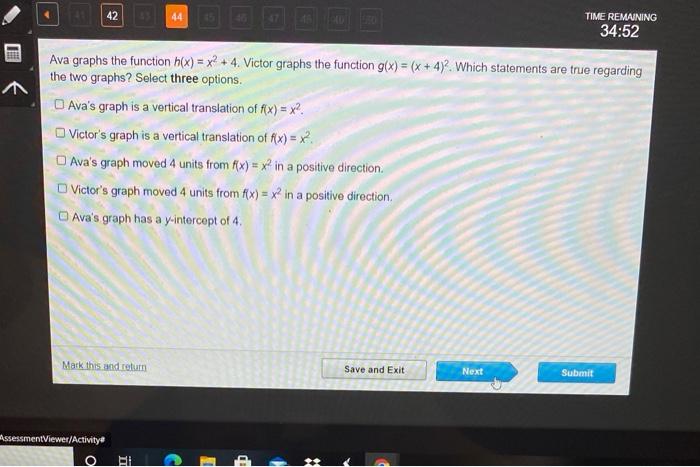 Solved 42 44 TIME REMAINING 34:52 Ava graphs the function | Chegg.com