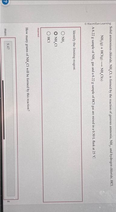 Solved Solid ammonium chloride, NH4Cl, is formed by the | Chegg.com