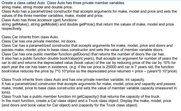 Solved Create a class called Auto. Class Auto has three | Chegg.com