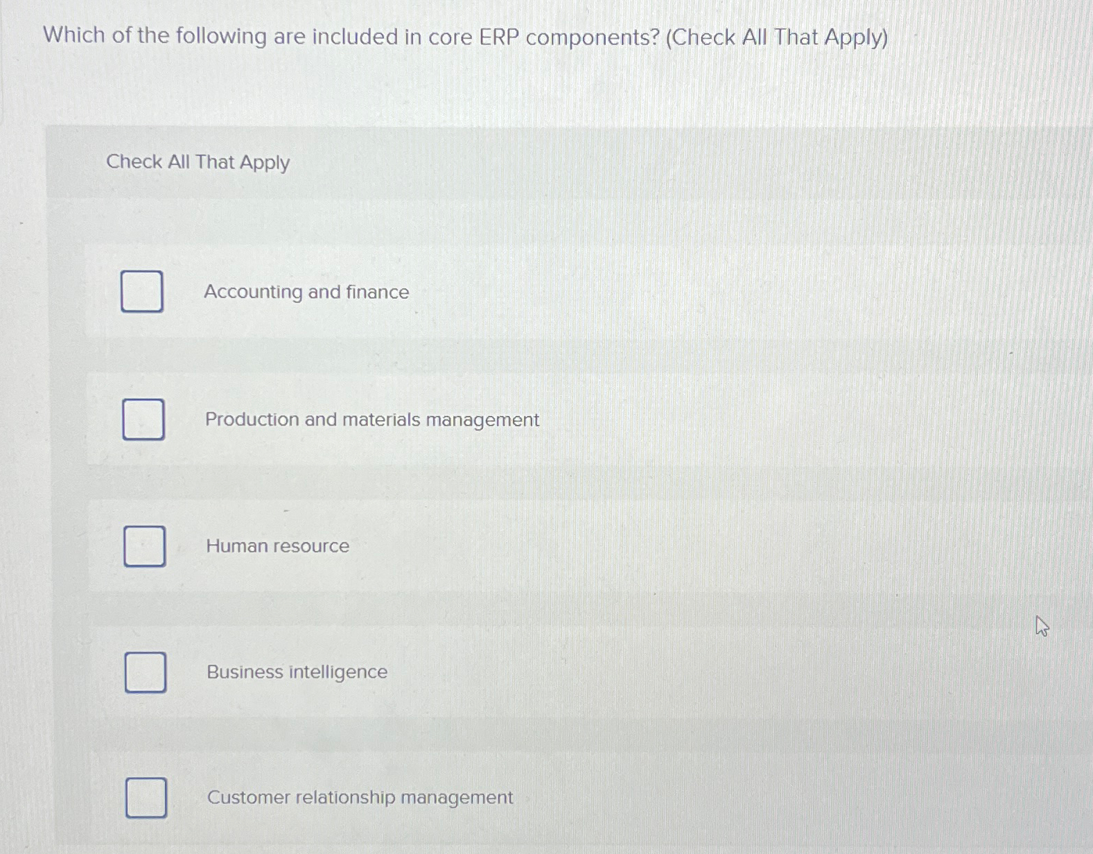 Solved Which of the following are included in core ERP | Chegg.com