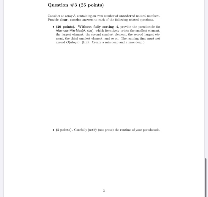 Solved Question #3 (25 points) Consider an array A, | Chegg.com