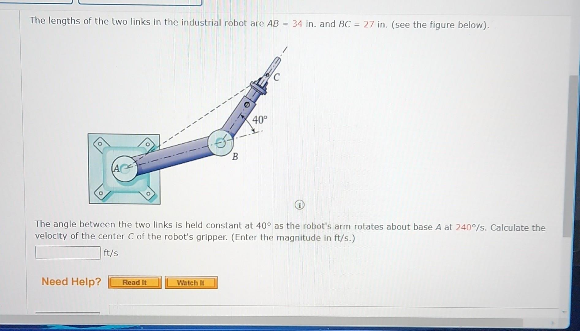 Solved The lengths of the two links in the industrial robot | Chegg.com