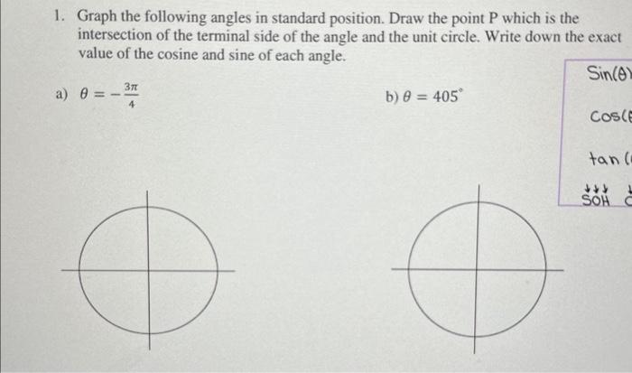 Solved 1. Graph the following angles in standard position. | Chegg.com
