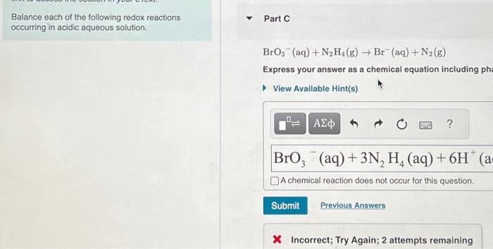 Solved Balance each of the following redox reactions | Chegg.com