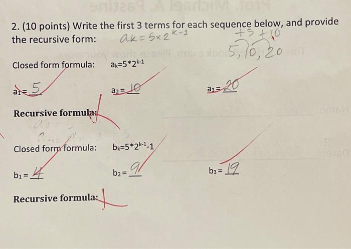 Solved 2. (10 points) Write the first 3 terms for each | Chegg.com