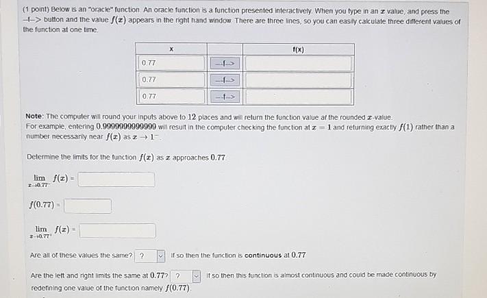 (1 point) Below is an "oracle" function An Oracle | Chegg.com