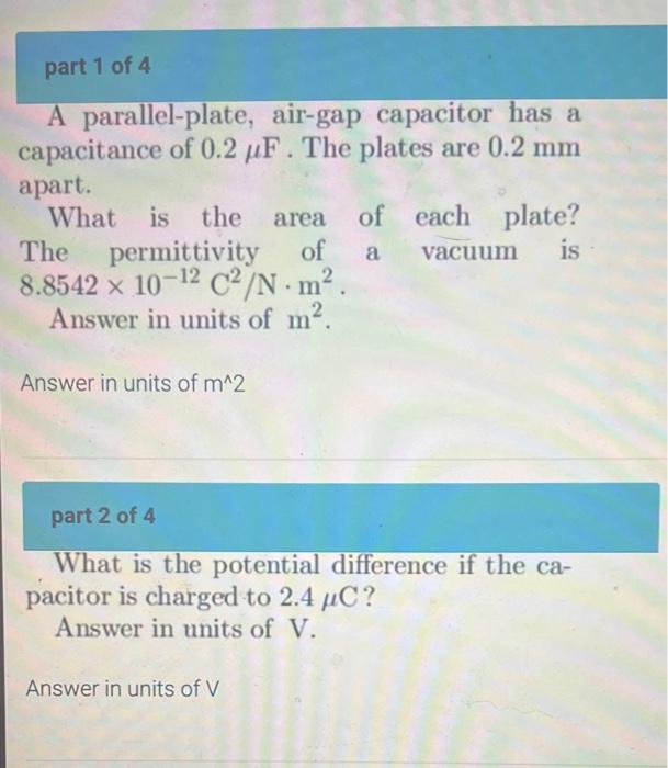 Solved A parallel-plate, air-gap capacitor has a capacitance | Chegg.com