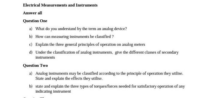 Solved Electrical Measurements and Instruments Answer all | Chegg.com