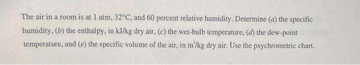 Solved The air in a room is at 1 atm,32∘C, and 60 percent | Chegg.com